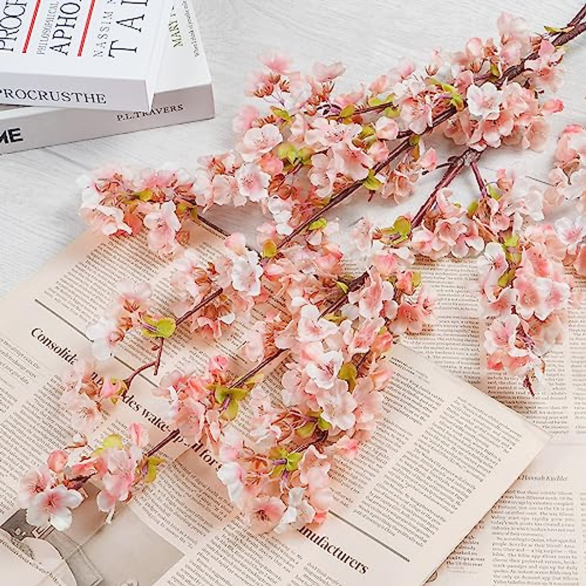 Sunm Boutique 3PCS Cherry Blossom Branches, Pink Plum Blossom Flowers Artificial Cherry Blossom Decor Tree Stems Faux Cherry Flowers Vase for Wedding Home Table Party Beach Theme Decor, 39''