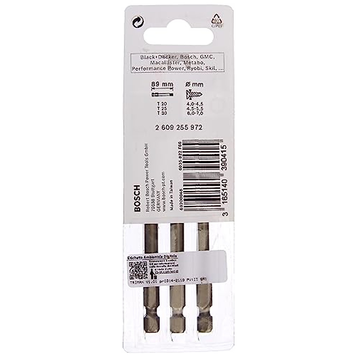 Bosch 2609255972 89mm Torx Screwdriver Bit Set with Standard Quality (3 Pieces)