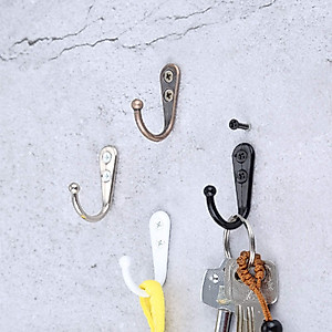 Yetaha Black Wall Mounted Coat Hooks with 10 Screws, Single Prong Robe Hook 2 Holes Heavy Duty Metal Wall Hooks for Hanging Towel Key Scarf Bag Cap Coffee Cup Mugs, Pack of 5