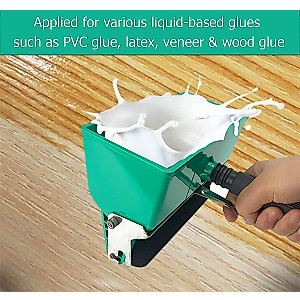 6 Inch Portable Glue Applicator Roller with Paint Bucket Handheld Manual Adhesive Glue Spreader with 2 Foam Wheels for Carpenter Woodworking, 10.5oz(320ml)