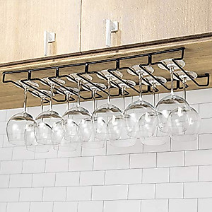 MyGift Modern Black Metal Under-Cabinet Wine Glass Holder | Stemware Storage Organizer Rack | Holds 12 Stemmed Glasses
