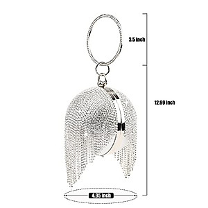 GUOZI Womens Round Ball Crystal Evening Clutch Purse with Tassel, Glitter Rhinestones Crossbody Shoulder Handbag for Wedding Party