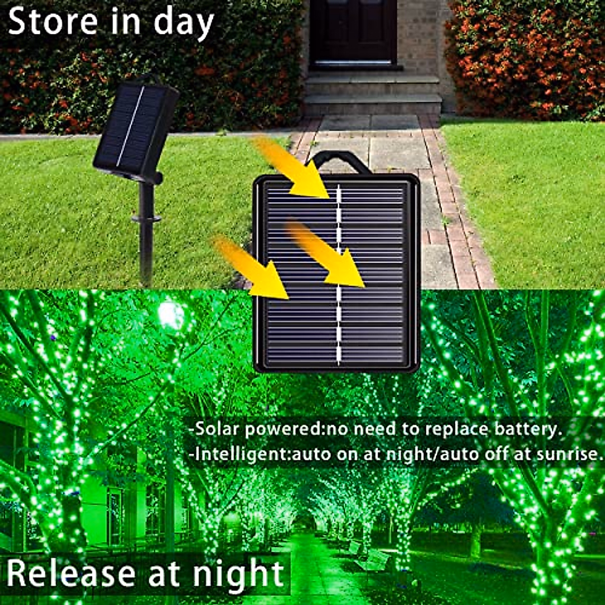 Green Solar Christmas Lights Outdoor, 2 Pack 144ft 400LED Fairy String Lights with 8 Modes IP44 Waterproof Twinkle Lights for Tree Garden Patio Wedding Party Yard Decor