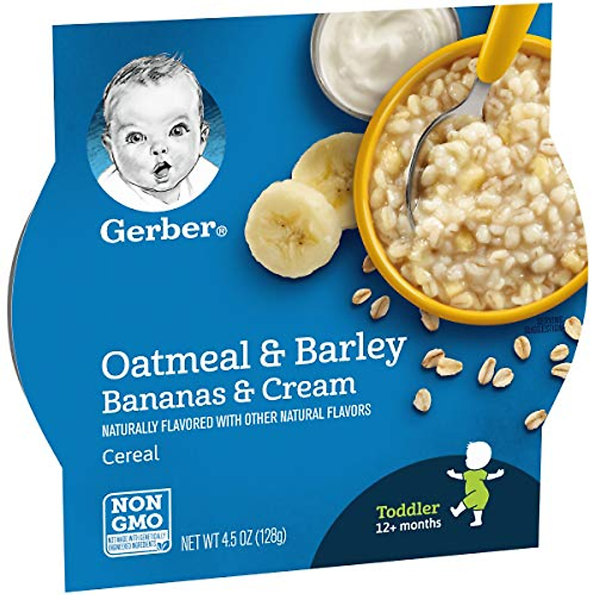 Gerber Breakfast Buddies Toddler Cereal, Oatmeal & Barley Bananas & Cream Cereal, Non-GMO Whole Grain Oats, Yogurt & Real Fruit, For Toddlers, 4.5 OZ (Pack of 4)