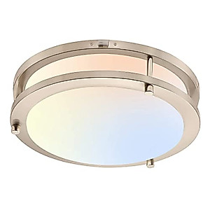 CLOUDY BAY LED Flush Mount Ceiling Light,10 inch,120V 17W Dimmable 1050lm,3000K/4000K/5000K Adjustable,CRI 90+, ETL Listed/ JA8, for Kitchen,Hallway,Stairwell,Damp Location, Brushed Nickel
