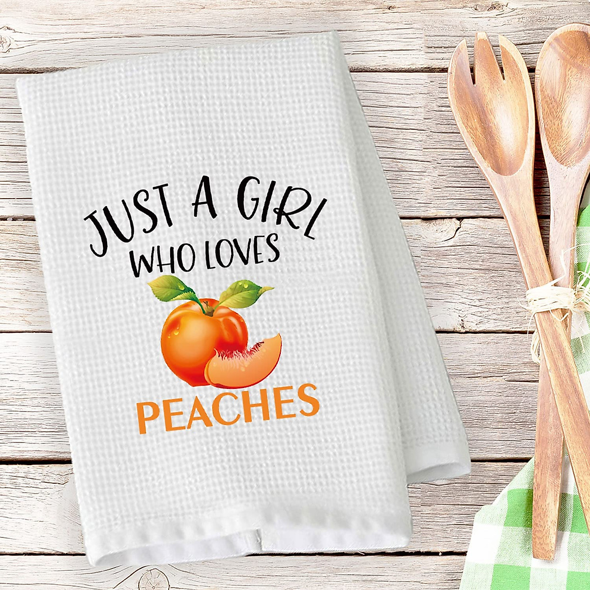 BDPWSS Peach Kitchen Towel Peach Lover Gift Just A Girl Who Love Peaches Dish Towel for Fruit Lover Gift Peach Kitchen Decor (Girl Love Peaches TW)
