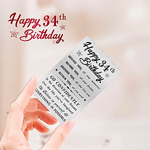 MOQIYXL Happy 34th Birthday Card for Men Women, Small Engraved Wallet Card for 34 Year Old Birthday Gifts