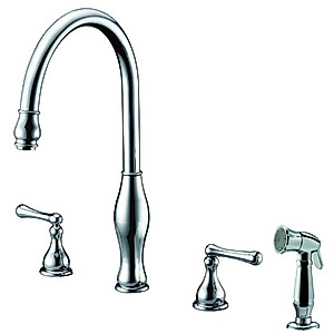 Dawn AB08 3156C 3-Hole, 2-Handle Widespread Kitchen Faucet with Side Spray, Chrome