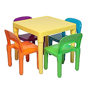 FRITHJILL Kids Plastic Table and Chair Set,Art Play-Room Little Kid Children Furniture Accessories(4 Childrens Seats with 1 Tables Sets),Fit for 3-8 Years Old