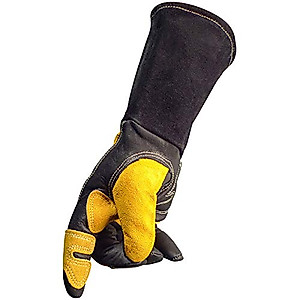 Caiman Premium Top Grain Cowhide Leather MIG/Stick Welder's Glove with Flame Resistant Fleece, Laminated Foam Insulation, Cool-Design, Tuff-Steer, Kevlar, Black/Gold, X-Large (1832-6)