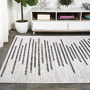 JONATHAN Y SMB124D-3 Zolak Berber Stripe Geometric Indoor Outdoor Area-Rug Bohemian Contemporary Easy-Cleaning Bedroom Kitchen Backyard Patio Non Shedding, 3 X 5, Ivory/Black