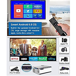 Mini Projector with WiFi Bluetooth,Smart Portable 1080 HD Projector,Outdoor Movie Home Theater Projector with HDMI USB VGA,Wireless Video Projector for iOS Android
