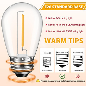 GvvooHome 24 Pack LED S14 Replacement Light Bulbs, Waterproof 1W Vintage Edison Bulbs for Outdoor Patio Backyard String Lights, Dimmable, E26 Regular Medium Screw Base, 2200K Warm White