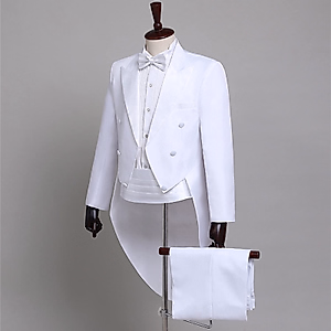 Men's Formal Peak Lapel Tailcoat Classic Magic Show Costume Jacket Tuxedo Party Dinner Swallowtail Tux Suit Coat (White,Medium)