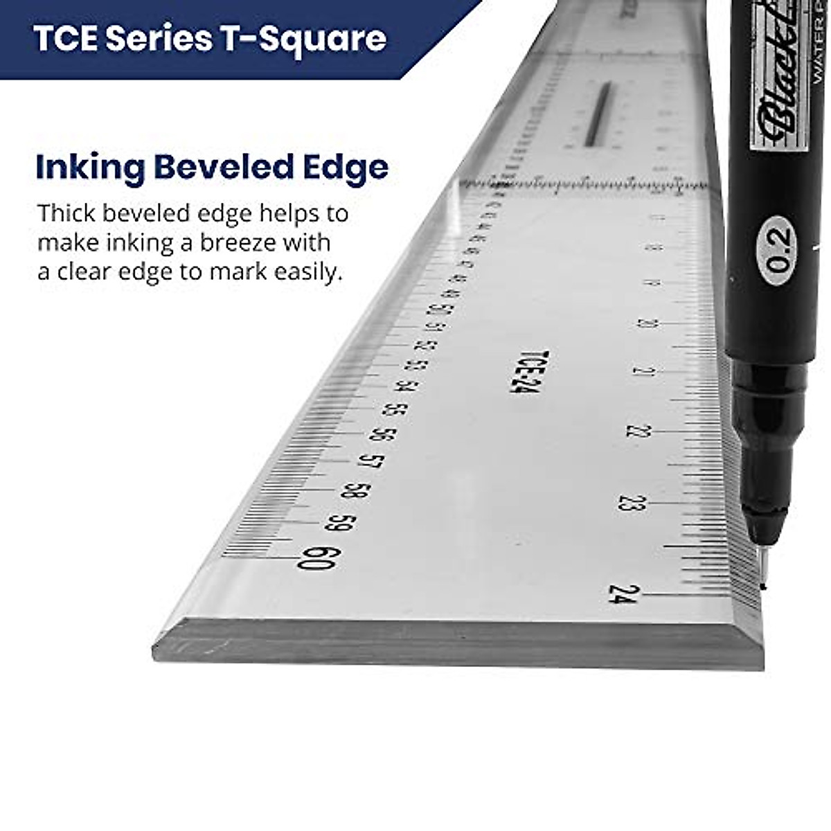 Pacific Arc 36 Inch T Square, Traditional Acrylic Graduated in Inch and Metric, Detachable Head