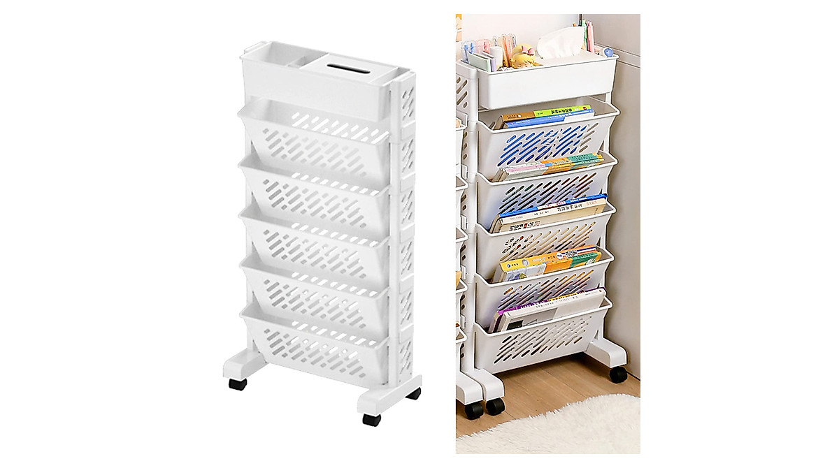 Movable Bookshelf Cart Rotatable Removable Plastic Multifunctional ...