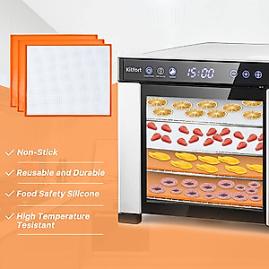 Aemygo 6 Pcs Silicone Dehydrator Sheets with Edge, Reusable Mesh Dehydrator Mats with Scraper, Non-Stick Fruit Leather Trays, Square Food Dryer Mat Dehydrator Sheets For Liquid Meat Vegetables Herbs