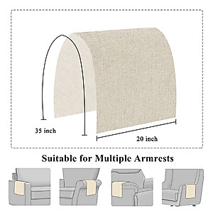 Linen Armrest Covers for Sofa, Beige Cream Armrest Covering for Chair, Armchair Slipcover for Living Room Couch Loveseat Recliner Armrest Cover Arm Covers Protector for Pets, Sets of 2, Champagne