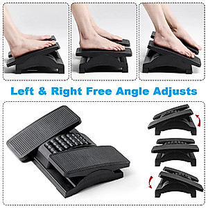 Adjustable Office Footrest for Under Desk Ergonomic Foot Stool Foot Rest Improves Posture and Circulation for Home Office with Massage Roller Non-Slip, Black