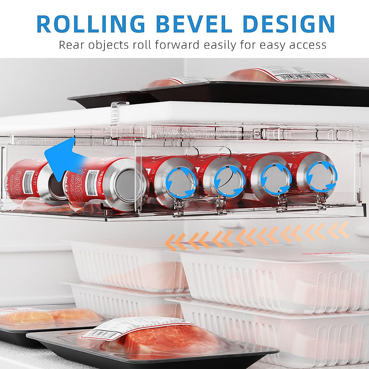 KOUPA Hanging Soda Can Dispenser for Refrigerator, Automatic Rolling Drink Organizer Holder for Fridge, Foldable Bottle Organizer Storage for Various Beverage Vegetables Fruits