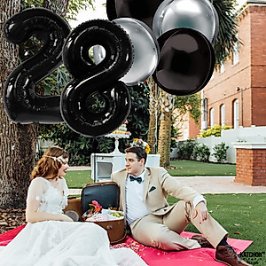 KatchOn, Black 28 Balloon Number - 40 Inch | Black 28 Birthday Balloons, 28th Birthday Decorations for Men, Women | 28 Balloons for Birthday | 28 Birthday Decorations for Women, 28th Birthday Balloons