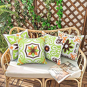 Pyonic Outdoor Waterproof Throw Pillow Covers Boho Pillow Covers 18x18 Decorative Green Garden Cushion Sham for Patio Furniture Tent Couch Park Set of 4,Light Green