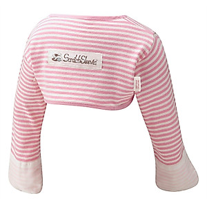 ScratchSleeves | Girls' Stay-On Scratch Mitts | Stripes | Pink and Cream | 21-24m