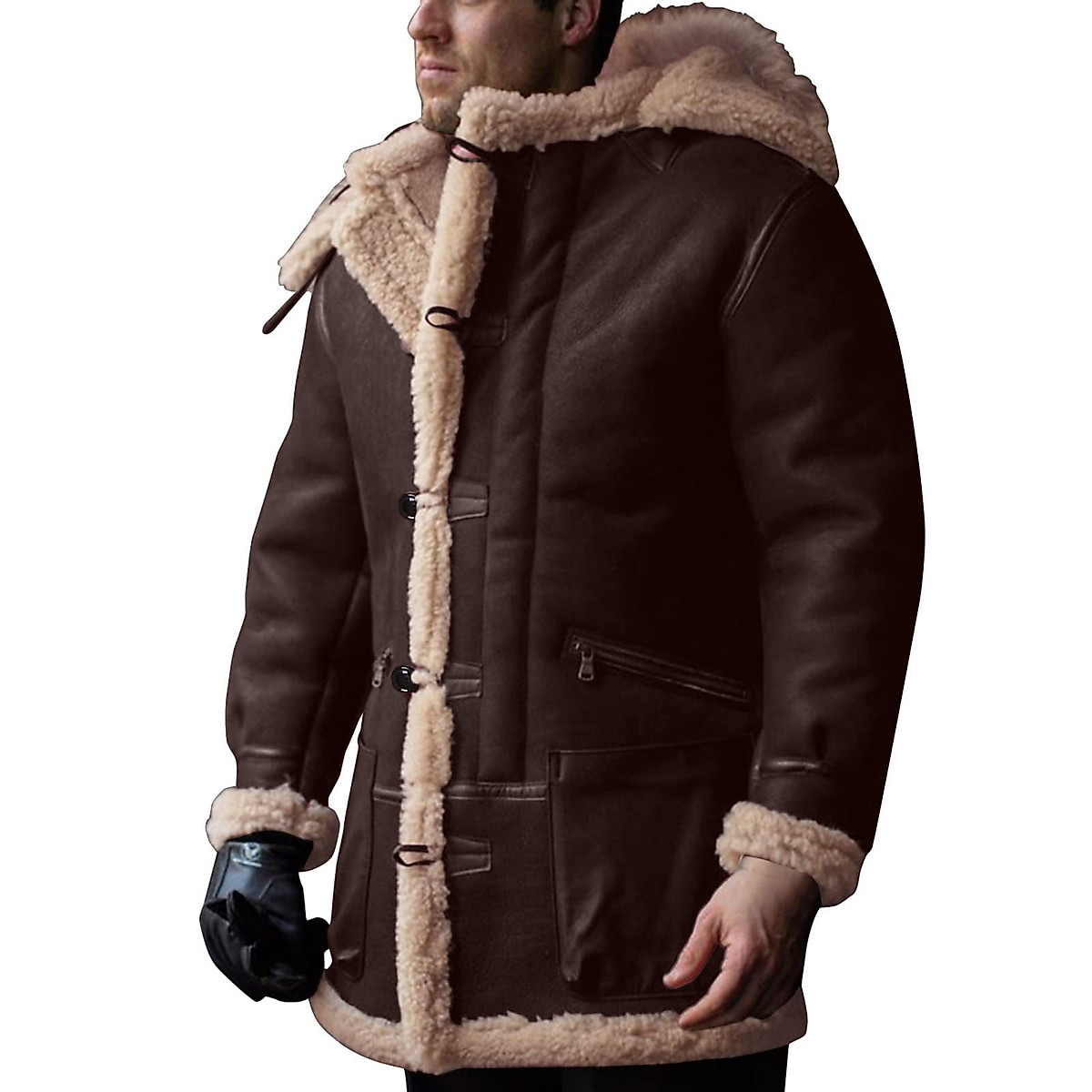 Winter Coats With Hooded Sherpa Coat Button Down Long Sleeve Jacket Men Heated Graphic Jacket Vintage Thick Windproof Work Sports Coat Outwear Coffee 4Xl