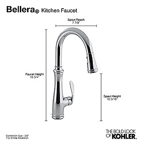 KOHLER Bellera Pull Down Kitchen Faucet, Kitchen Sink Faucet with Pull Down Sprayer, 3-Spray Faucet, Vibrant Stainless, K-560-VS