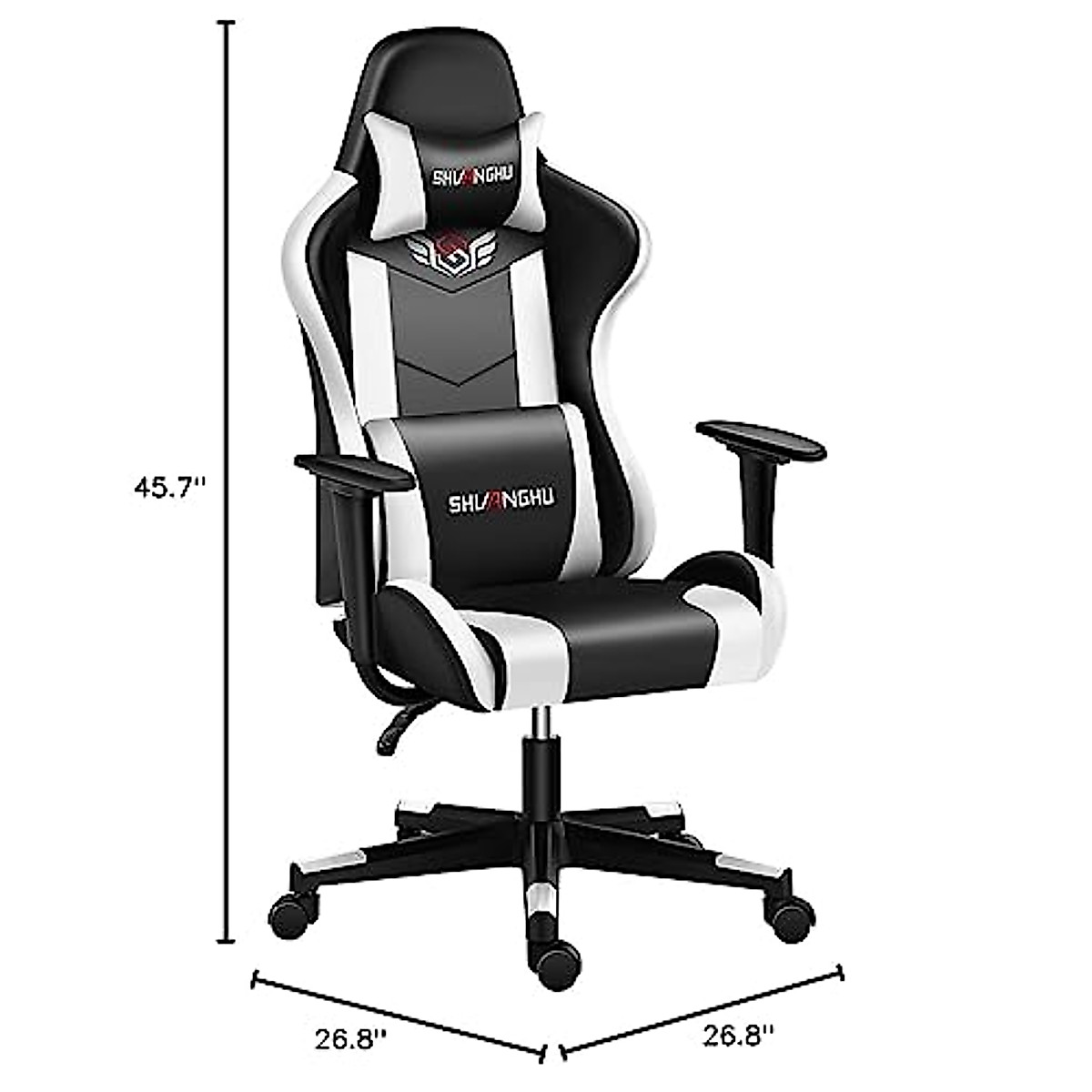 shuanghu Gaming Chair Office Chair Ergonomic PC Computer Chair with Reclining Racing Chair with Headrest and Lumbar Support Gaming Chair for Adults Teens Desk Chair (Black+ White)