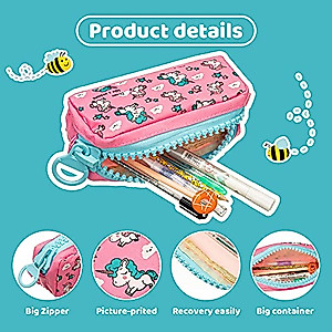2 Pieces Unicorn Pencil Pouch Small Pencil Case School Pencil Bag Kids Pencil Pouch Cute Unicorn Pen Pouch Stationery Storage Bag Makeup Bag with Large Zipper for School Office Girls, Pink and Blue