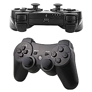 Diswoe Controller for PS-3, Wireless Bluetooth Controller Gamepad Joystick, Double Vibrating Controller for Play_station 3 with Charger Cable Cord Thump Grips