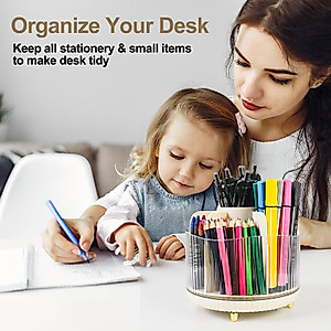 EPKAOZEY Rotating Pen Holder Desk Organizer, 7 Grids 360° Pencil Holder Rotatable Desktop Organizer, Removable Makeup Holder Large Capacity, Holds Pencils, Crayons and All Kinds of Stationery, Makeup Brushes, Small House Items (White)