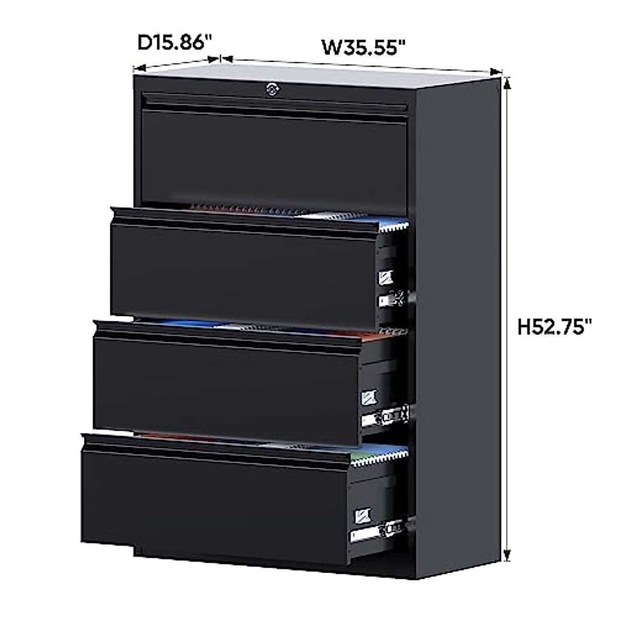 Aobabo 4 Drawer Metal Lateral File Cabinet with Lock,Metal Storage Cabinet for Hanging Files Letter/Legal/F4/A4 Size,Steel Filing Cabinet for Home Office,Assembly Required (Black,4 Drawer)…