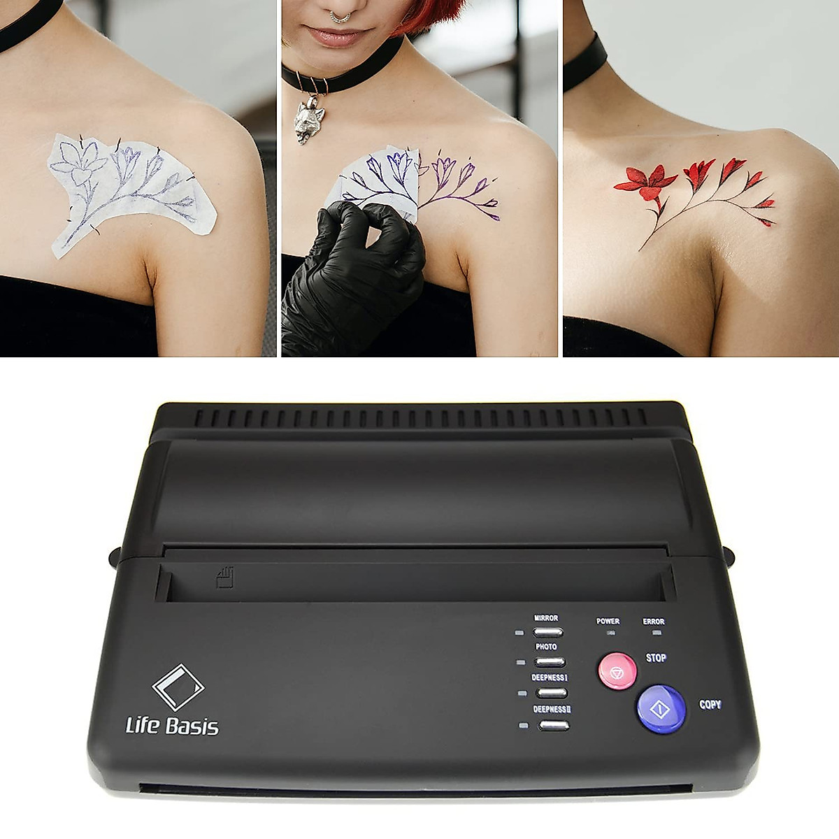 LifeBasis Tattoo Transfer Stencil Printer Tattoo Thermal Copier Thermal Tattooing Printer Machine with 30PCS Stencil Transfer Paper for Tattoo Artists & Beginners, Black