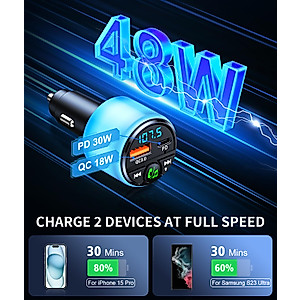 Otemly Bluetooth 5.3 FM Transmitter for Car [PD 30W & QC3.0 18W] Fast Charge, [All-Over Glow] Bluetooth Car Adapter Wireless FM Radio Transmitter Car Kit, Hands-Free Calls, Hi-Fi Music