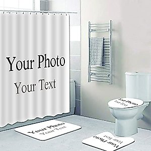 TYU Custom Bathroom Rugs Set， Print Your Pattern Custom Shower Curtain Perfume Bottle Cartoon Bath Curtain Polyester Fabric Waterproof with Hooks