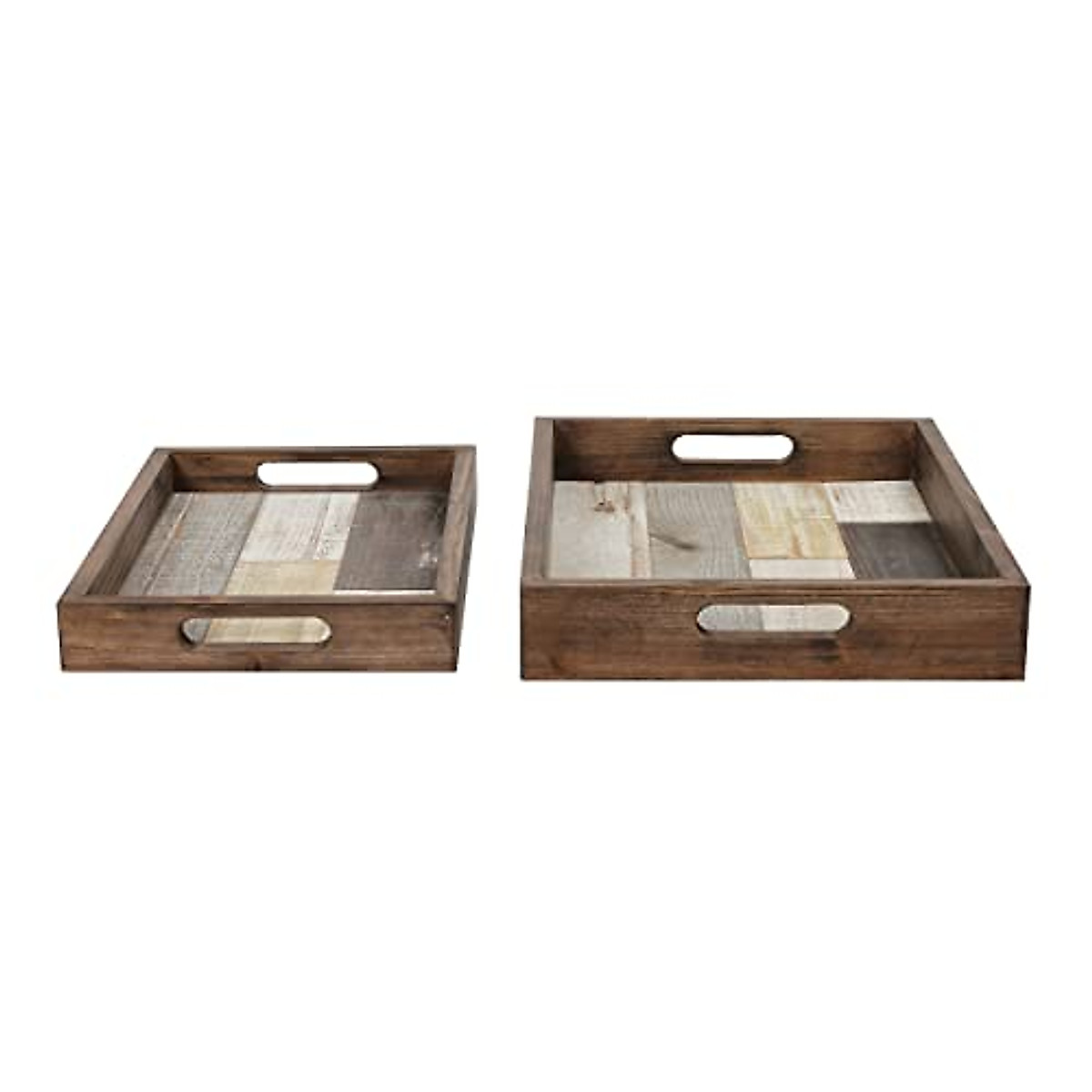 Wooden Serving Trays with Handles Set of 2, Unique Coffee Table Tray, Rectangular Decorative Ottoman Food Trays for Eating, Farmhouse Serving Platter for Food, Drinks, Breakfast, Patio, Home, Party