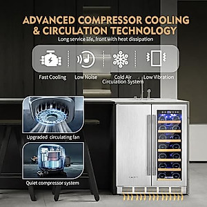 ORYMUSE Wine and Beverage Refrigerator, 24 Inch Stainless Steels Beverage Fridge Dual Zone, Wine Beverage Cooler Built-in or Freestanding with Upgraded Cooling, 20 Bottles and 88 Cans Large Capacity