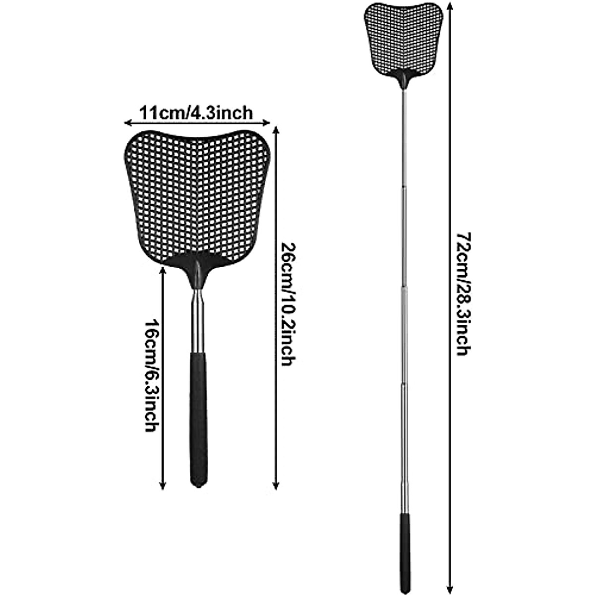 12 Pieces Telescopic Fly Swatter Extendable Plastic Flyswatter Manual Fly Swatter with Stainless Steel Retractable Pole for Indoor Outdoor Home and Office, Black