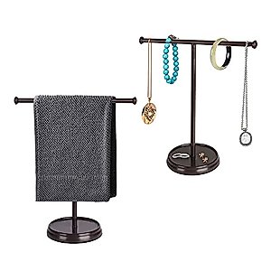 ALUCSET 2 Pack Metal Modern Hand Towel Holder Rack Stand with Base for Bathroom Kitchen Vanity Countertops to Display and Store Small Towels or Washcloths (Coffee, Set of 2)