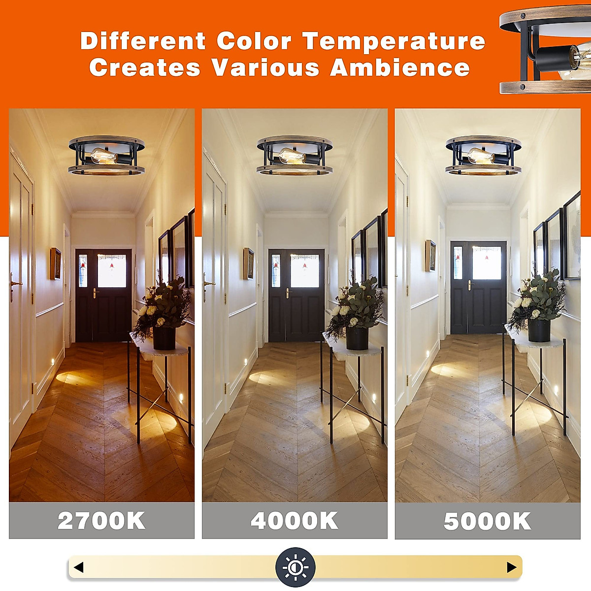 2 Pack Farmhouse Ceiling Light Fixture,Super Bright E26 Base 2-Light Hallway Light Fixtures Ceiling,Anti-Corrosion Wood and Black Flush Mount Ceiling Light for Hallway, Kitchen,Entry,Porch Etc