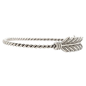 Artisan Owl Arrow Cuff Feather Bracelet - Silver Tone