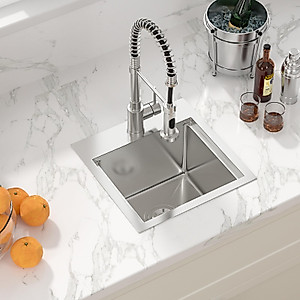 Sarlai 15 Bar Sink Drop In -15x15 Inch Kitchen Bar Sink Stainless Steel 16 Gauge Ledge Workstation Single Bowl Topmount Kitchen RV Wet Bar Outdoor Camper Small Drop Sink