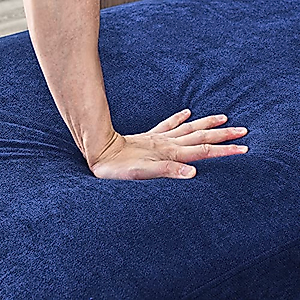 GODAFA L-Shaped 88'' Living Room Sectional Pulled Out Bed, 2 Seats Sofa and Reversible Chaise with Storage, MDF Shelf Armrest, Two Pillows, Navy Blue