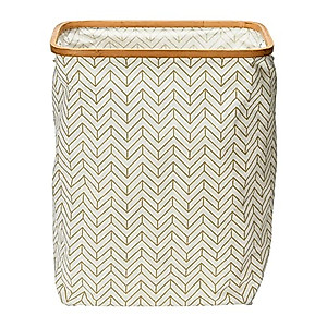 Household Essentials Bamboo Rimmed Rectangle Krush Hamper with Cutout Handles, Tan Chevron