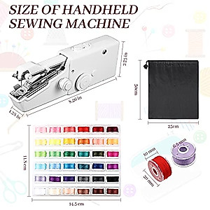 61 Pieces Hand , Mini Handheld Sewing Machine Electric Handy Single Handheld Sewing Machine with Sewing Threads Tools for DIY Clothes Fabrics Home Travel (White)