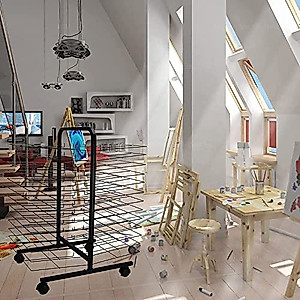 Drying Rack 45 × 66 × 82 cm, Black Metal 26 Wire Shelves Double Sided Mobile Art Drying Rack Stackable Artwork Storage Classroom Painting Drying Shelf for Schools and Art Clubs