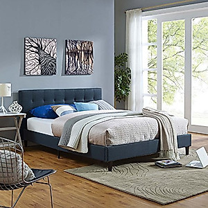Modway Linnea Upholstered Azure Full Platform Bed with Wood Slat Support