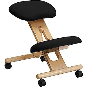 EMMA + OLIVER Mobile Wooden Ergonomic Kneeling Office Chair in Black Fabric